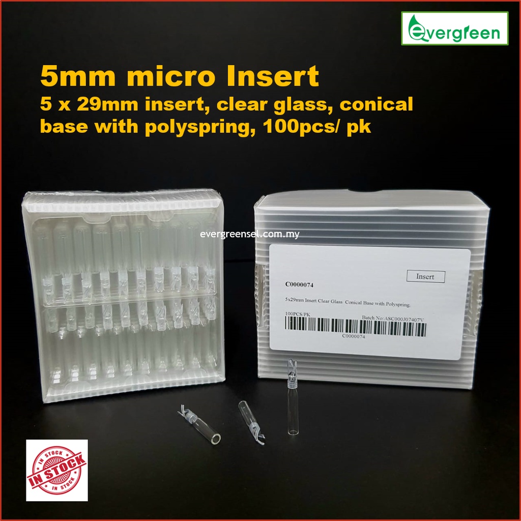 ( READY STOCK ) Micro Insert Clear Glass Conical Base with Polyspring, 5x29mm, 6x29mm, 100pcs/pk ...