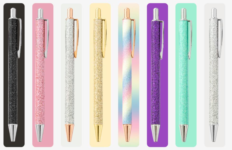 Glitter Metal Retractable Pen Rose Gold Ballpoint Pens Glitter Colorful ...