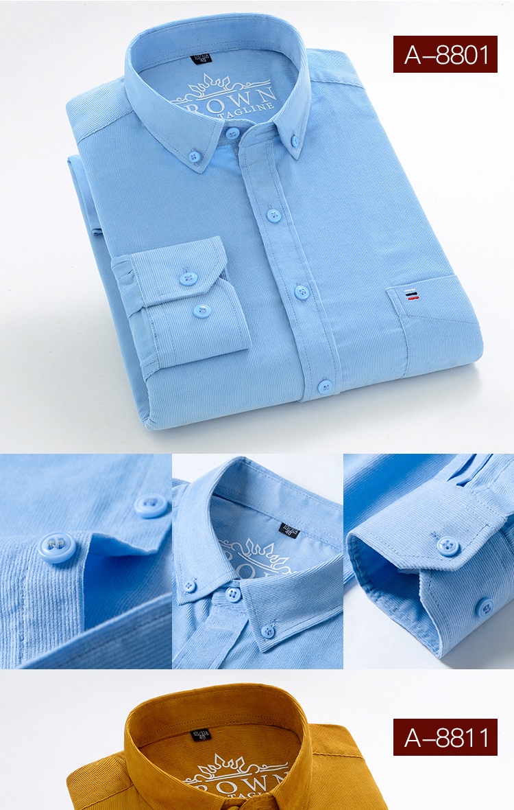Casual 100% Cotton Corduroy Man Shirt Long Sleeve Plus Size 7xl Social ...