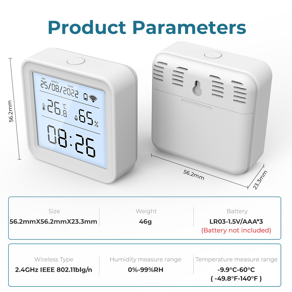 SMATRUL Tuya Wifi Temperature Humidity Sensor Mirror Screen LED Digital ...