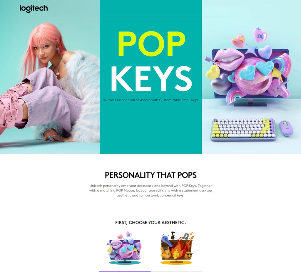 Logitech POP Keys Wireless Mechanical Keyboard with Customizable Emoji ...