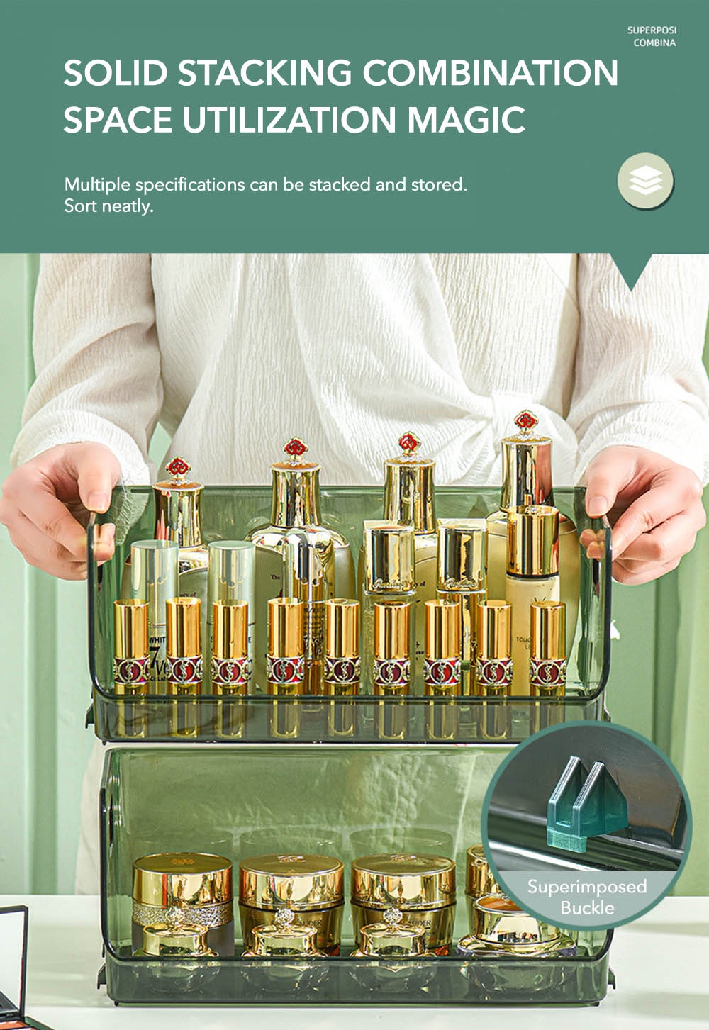 SO026 Transparent Stackable Cosmetics Storage Box Desktop Organizer ...