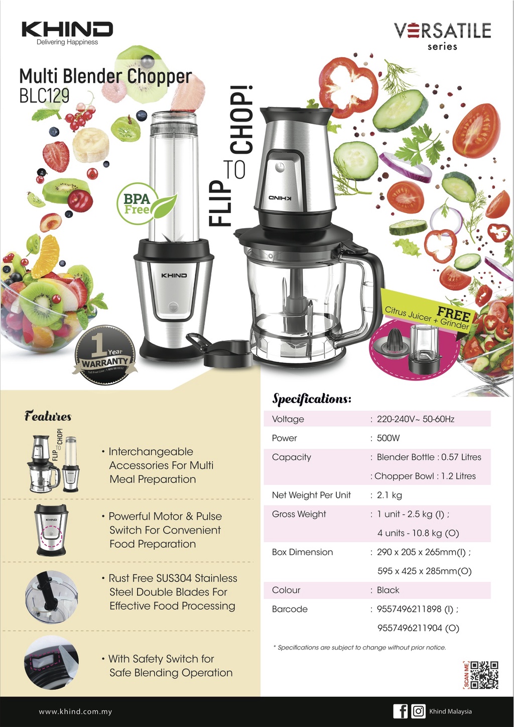 Khind Multi Blender Chopper (500W) BLC129 | Shopee Malaysia