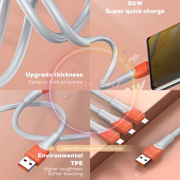 LDNIO LS601 LS602 LS603 LS604 30W Fast Charging Tough USB 3.0 Data Cable Type C Micro L Thick ...