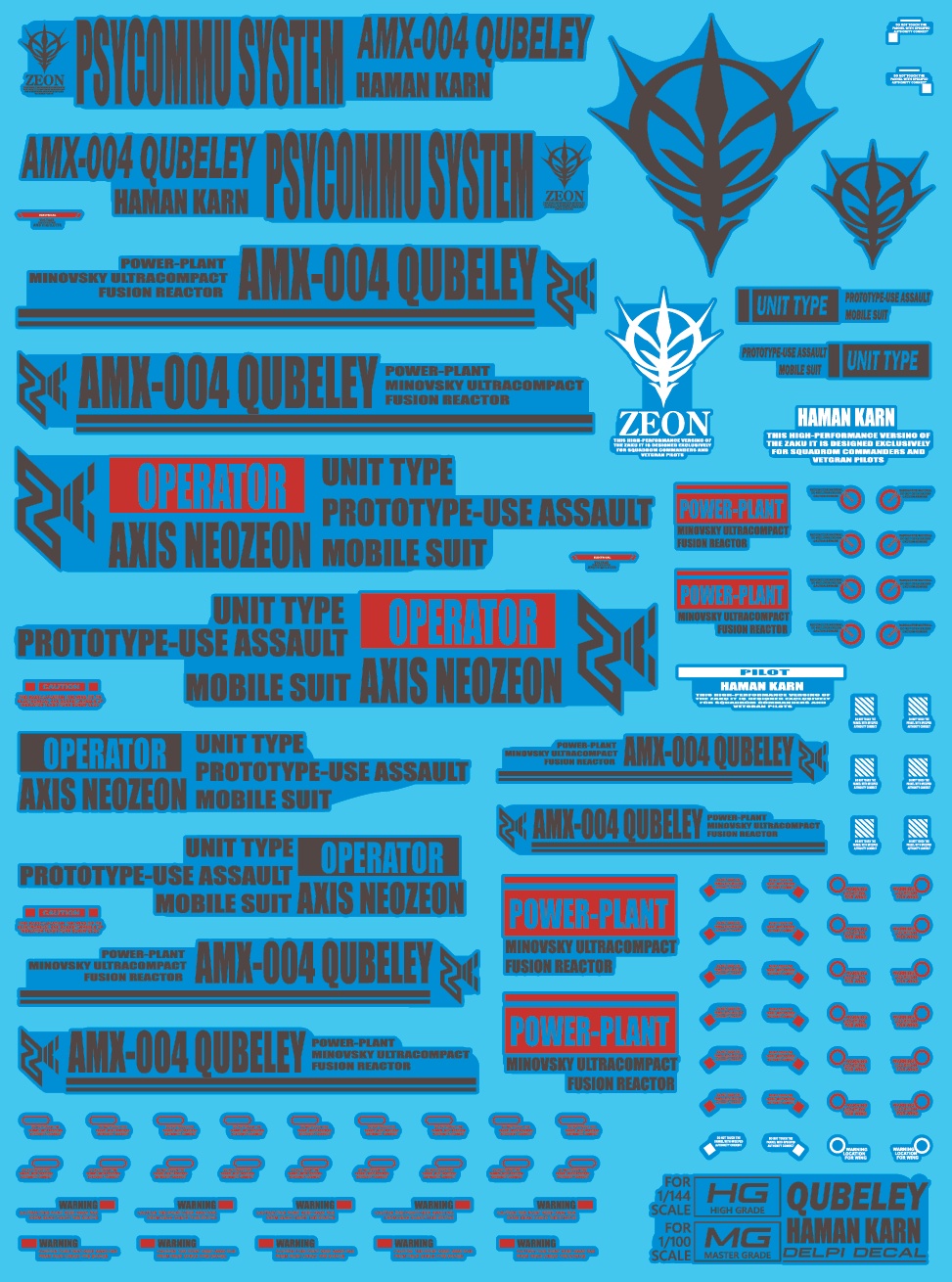 [DELPI DECAL] 318 MG / HG QUBELEY HAMAN KARN GUNDAM WATER SLIDE DECAL ...