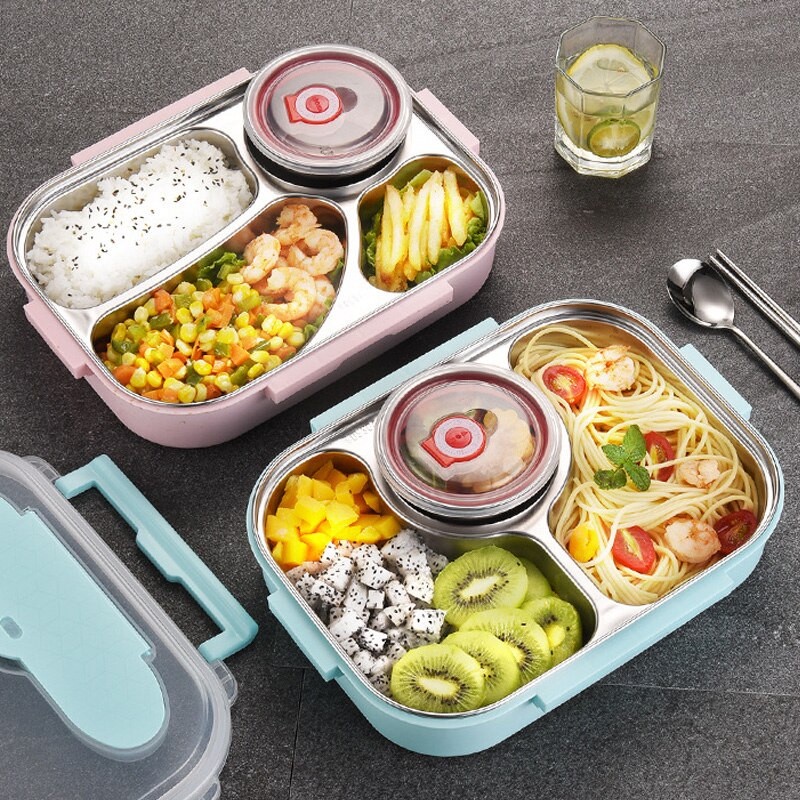 304 Stainless Steel SOUP 4 Compartment Thermal Lunch Box With Spoon Bag ...