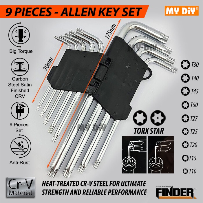 MYDIYHOMEDEPOT - FINDER CRV 9PCS ALLEN KEY BALL POINT ALLEN KEY TORX ...
