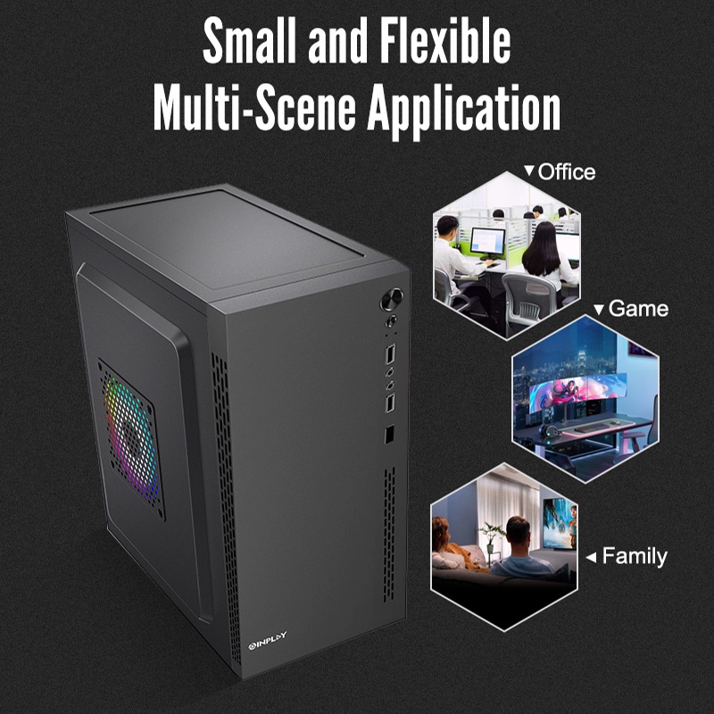 INPLAY PC Case Computer Desktop Case with Pre-Installed GS200BK PSU 2 ...