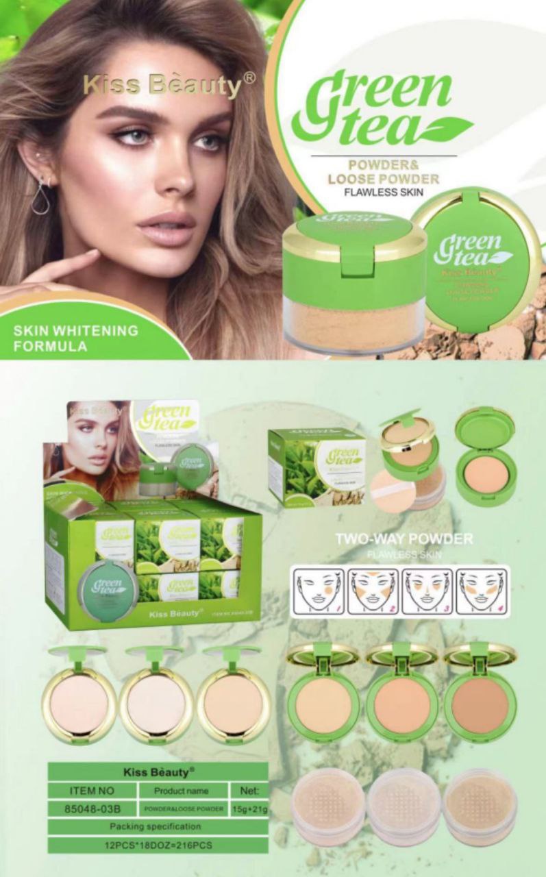 (AIKO) KISS BEAUTY GREEN TEA TWO WAY POWDER & LOOSE POWDER | Shopee ...