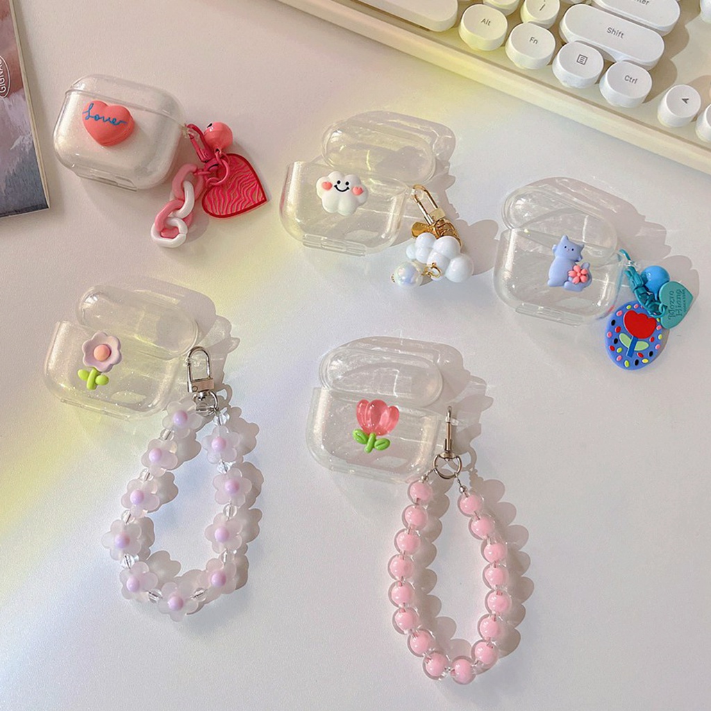 Casing For Airpods Pro 2 3 1/2 Cute 3D Love Heart Tulip Flower Cat ...