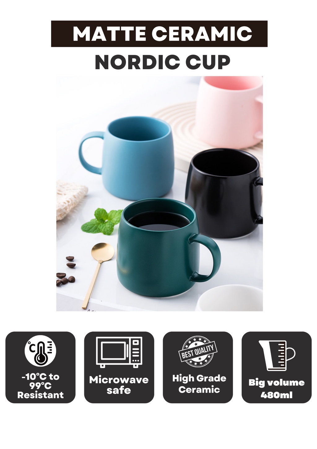 DAYDREAM Matte Nordic Ceramic Mug Coffee Cup Tea Cup Cawan Office Cup ...