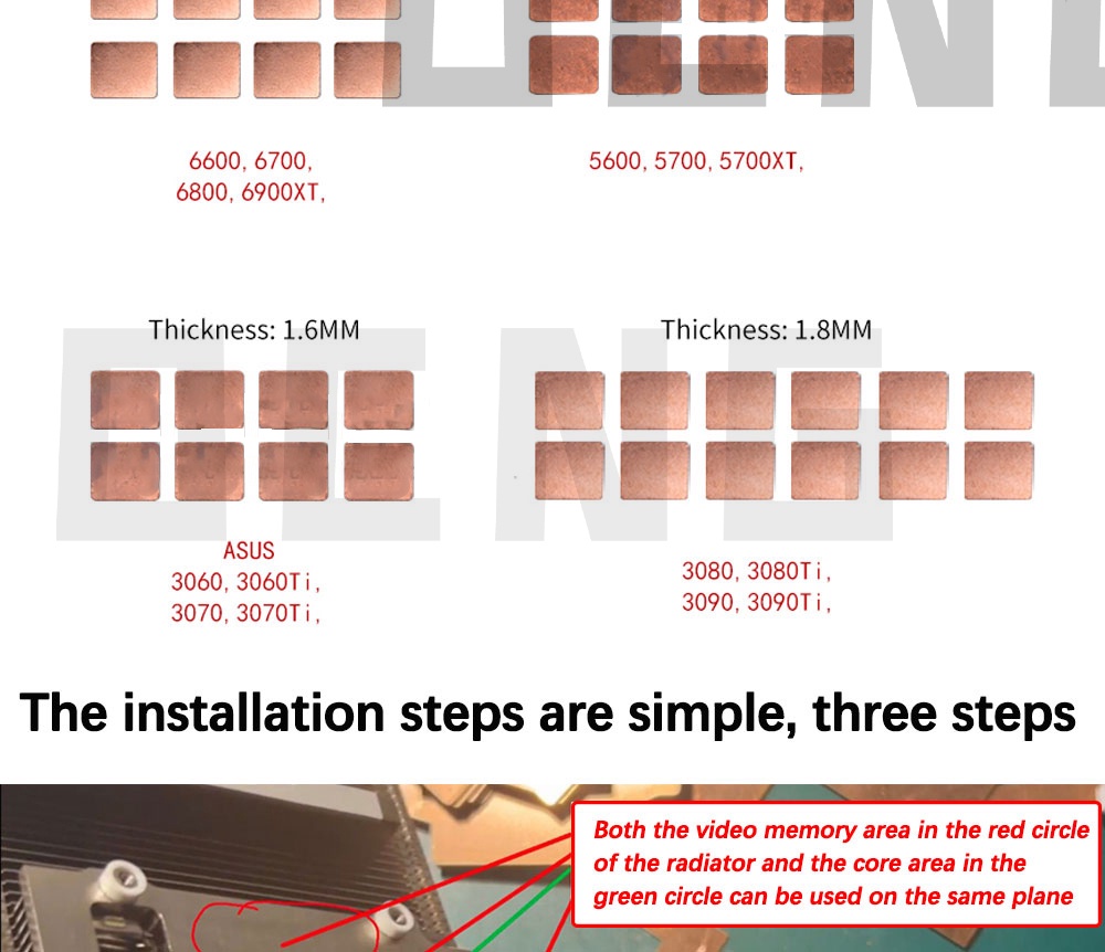 GPU RAM Copper Heat Sink For Radiator Memory Miner RTX 3090 3080 3070 ...