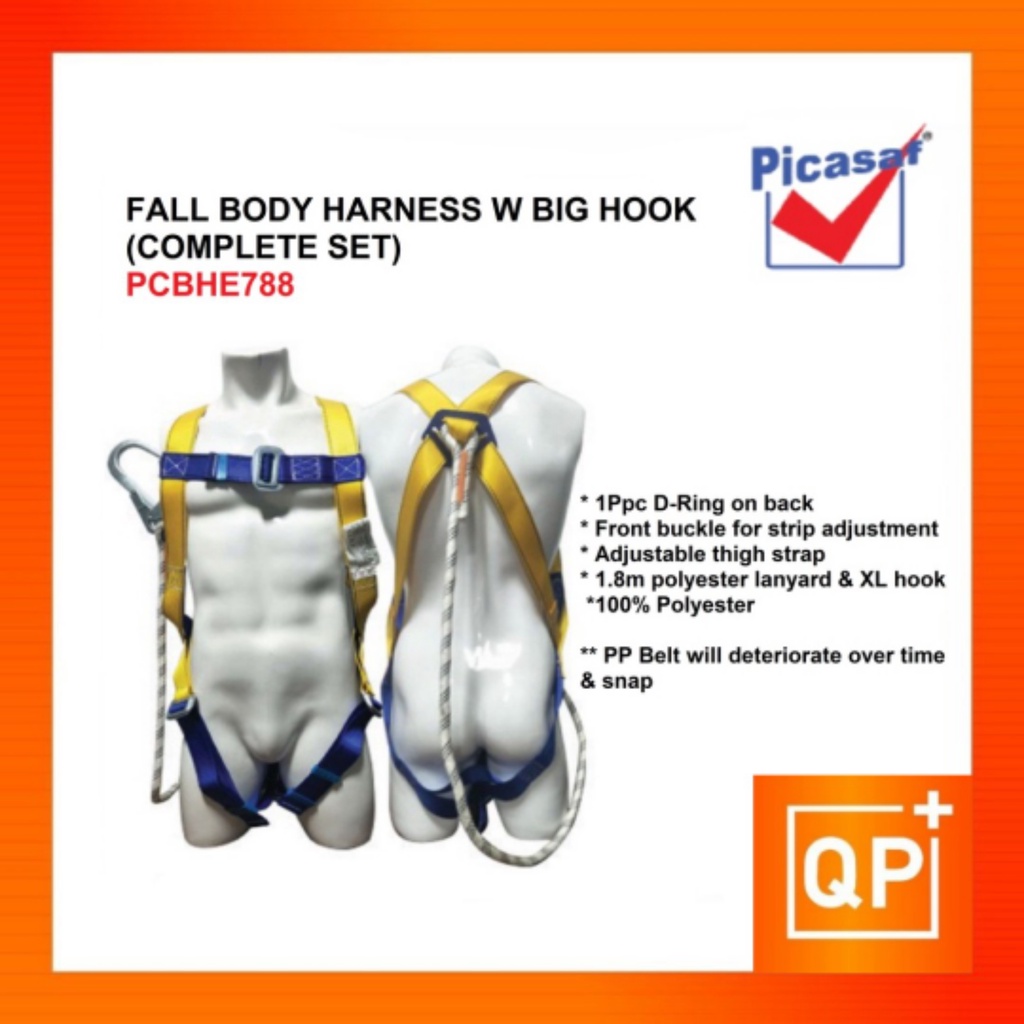 PICASAF FALL BODY HARNESS FULL BODY HARNESS SET WITH HOOK (ECONOMIC) PCBHE787 / PCBHE788 ...