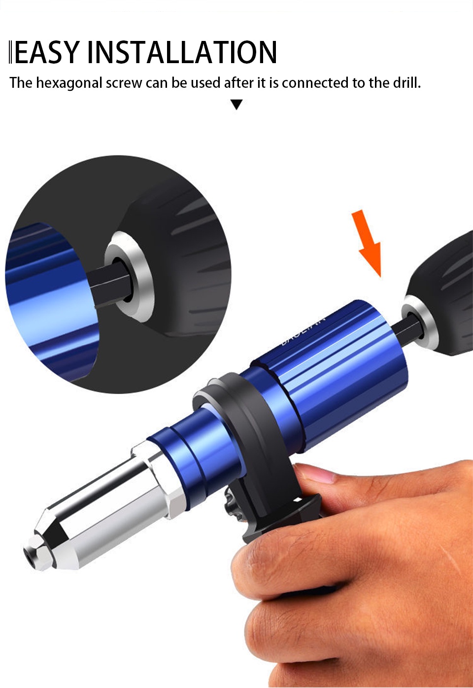 Electric Rivet Gun Adapter Aluminum Casting Housing Non-slip Handle for ...