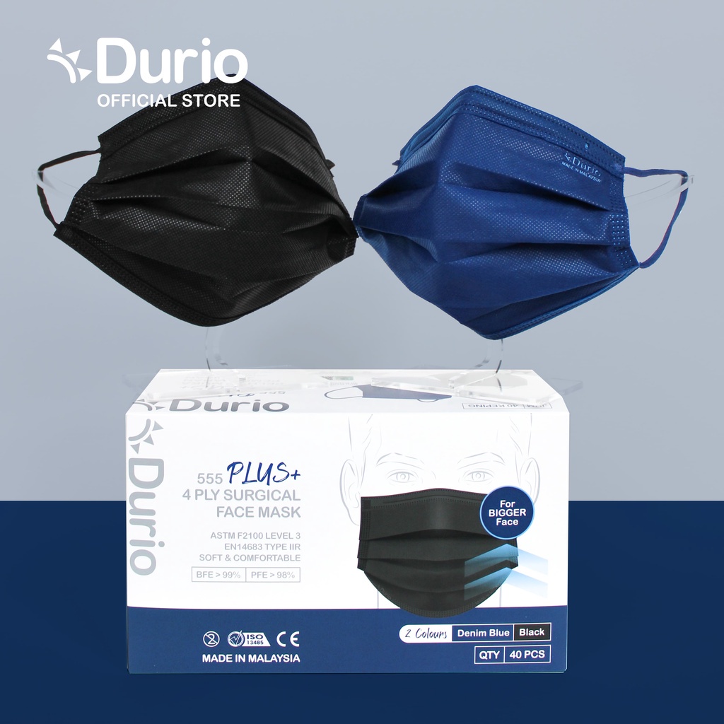 Durio 555 PLUS+ 4 Ply Surgical Face Mask - 40pcs (For Bigger Face ...