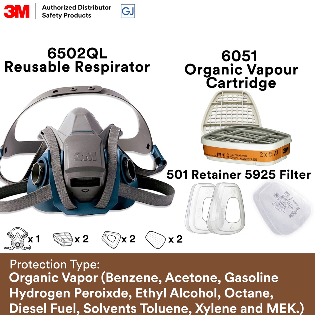 3M 6502QL Reusable Respirator Set Gas Mask Safefy Protection Filter ...