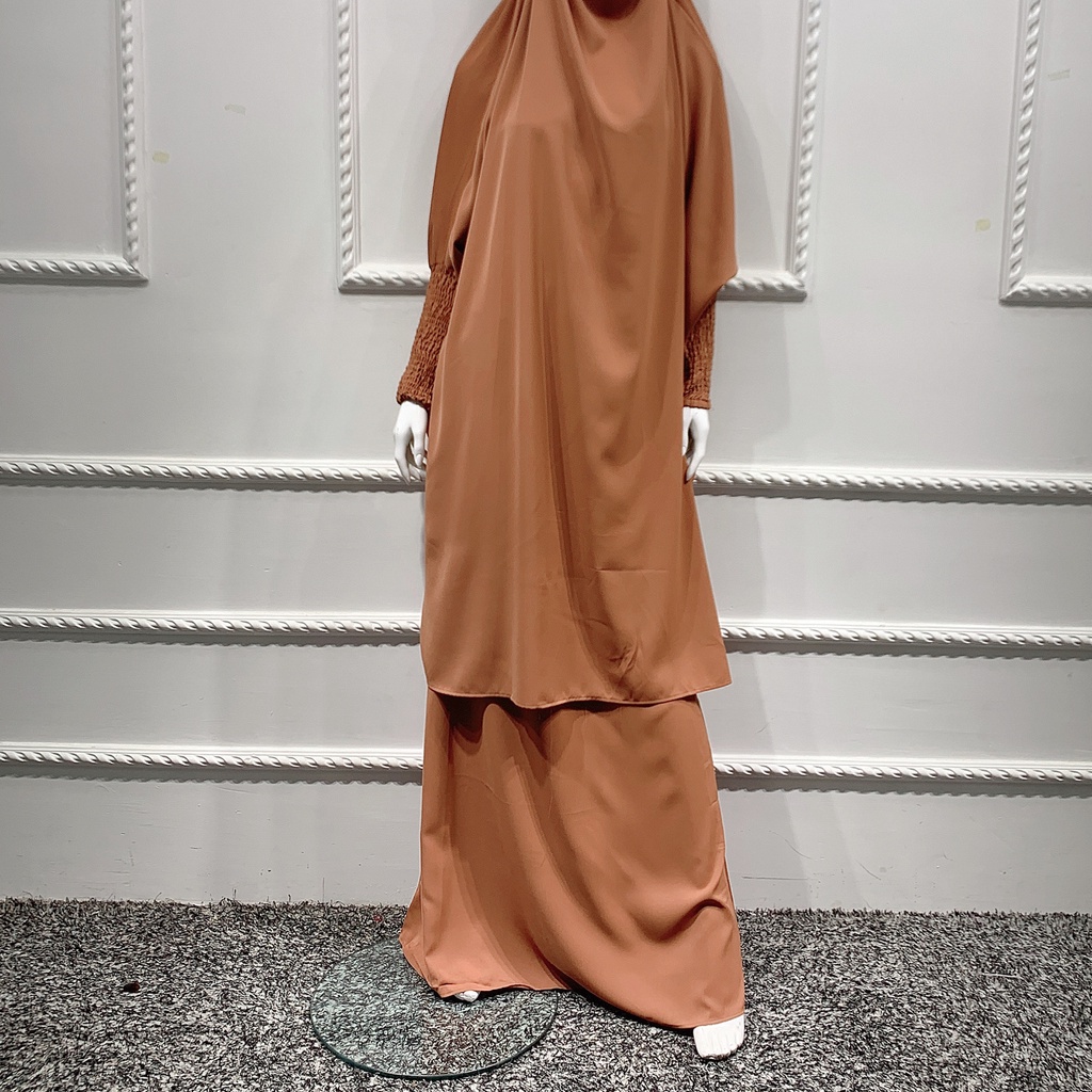 Muslim Women's Full Cover Two Pieces Long Hijab Thobe Abaya Set Jilbab ...