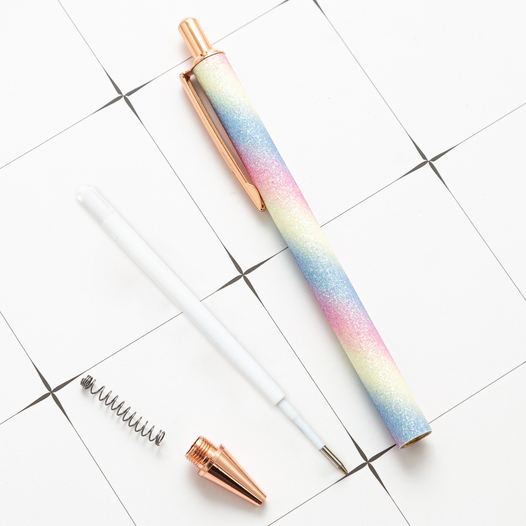 Glitter Metal Retractable Pen Rose Gold Ballpoint Pens Glitter Colorful ...