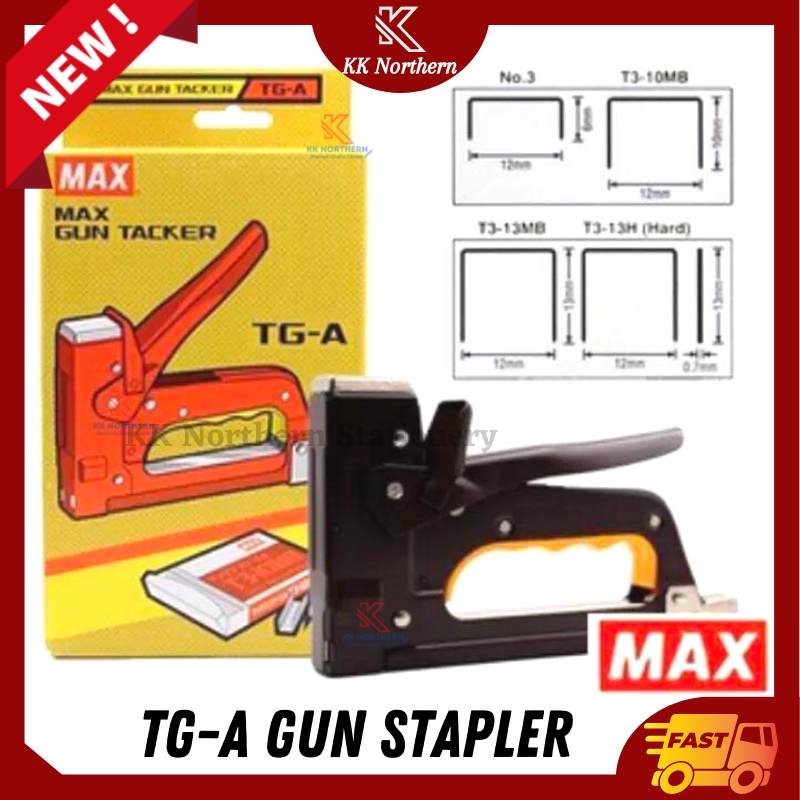 MAX Gun Tacker Black Steel Stapler Gun Heavy Duty Big Hand Stapler Nail ...