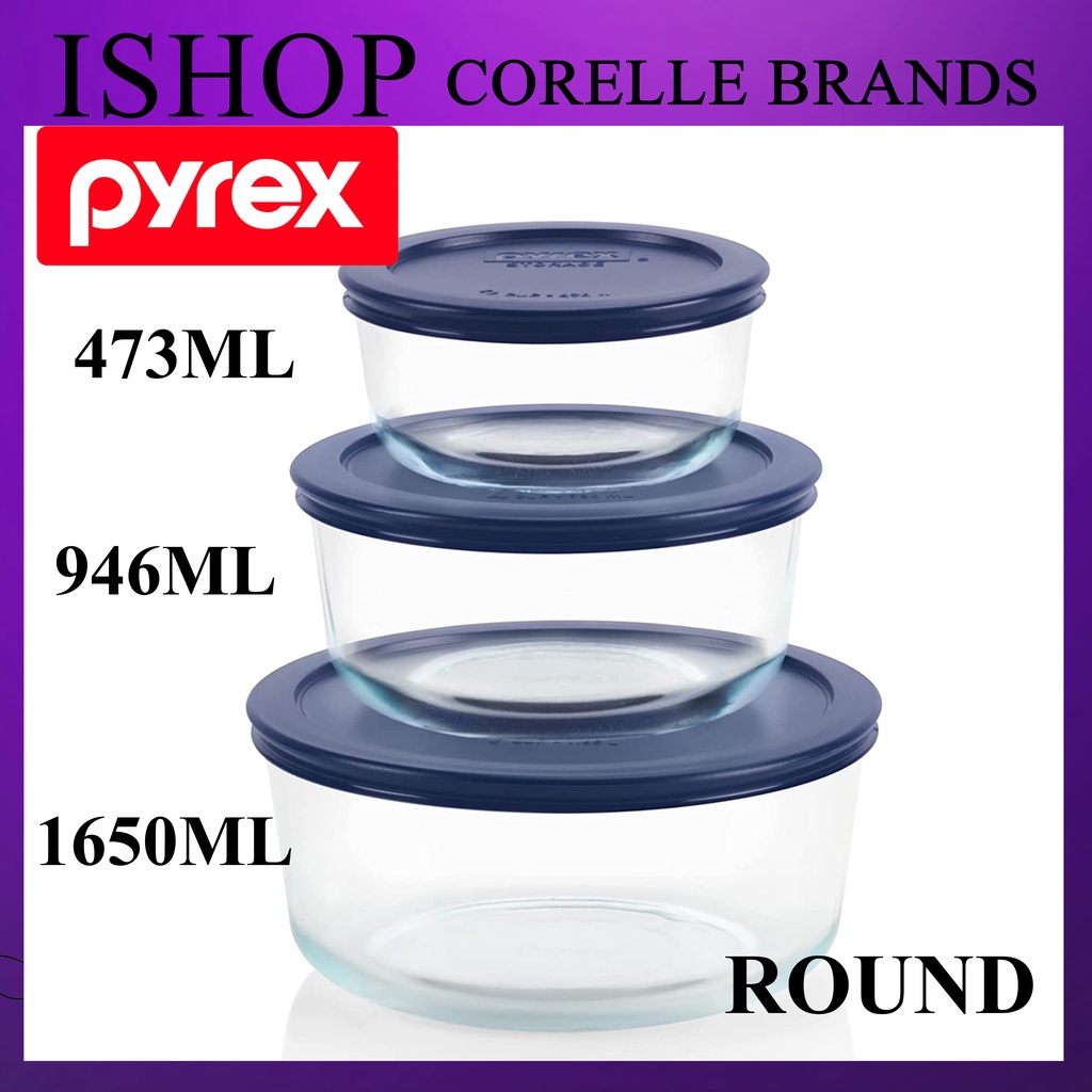 (Set) Pyrex Simply Store Round/Rectangle Glass Storage with Lid (Dark ...