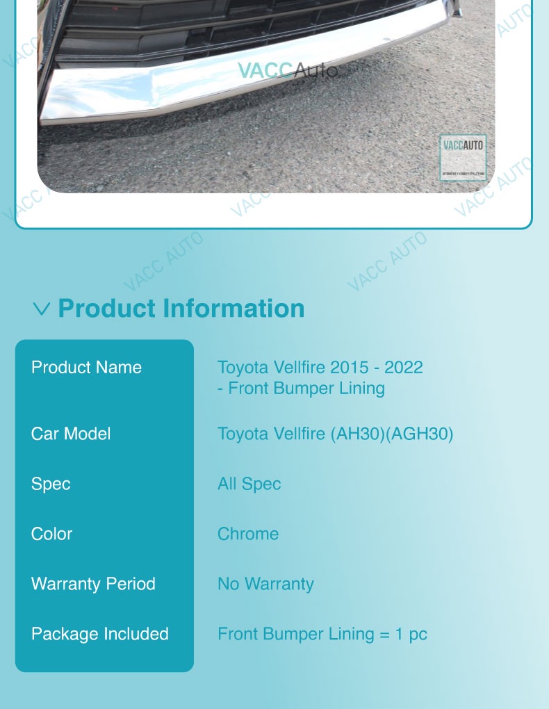 Toyota Vellfire 30 Series Facelift Front Bumper Bar Garnish Chrome Trim ANH30 AH30 AGH30 (2019 ...