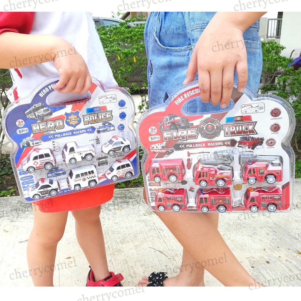 Cute Toy Vehicles Set Firetruck Bomba Fire Engine Construction Toy Car Cake Topper Police Toy ...