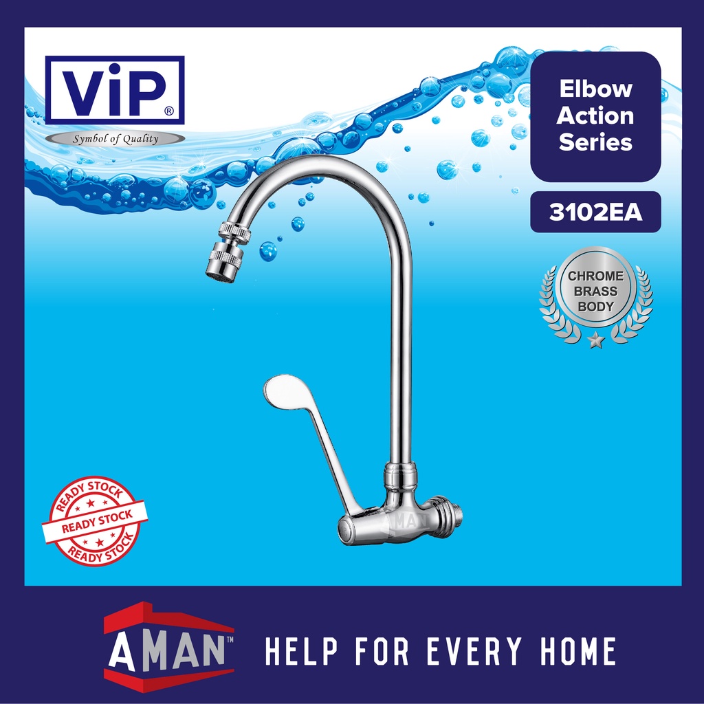 ViP Chrome Plated Brass Body Elbow Action Pillar Tap Wall Tap Arc Sink ...
