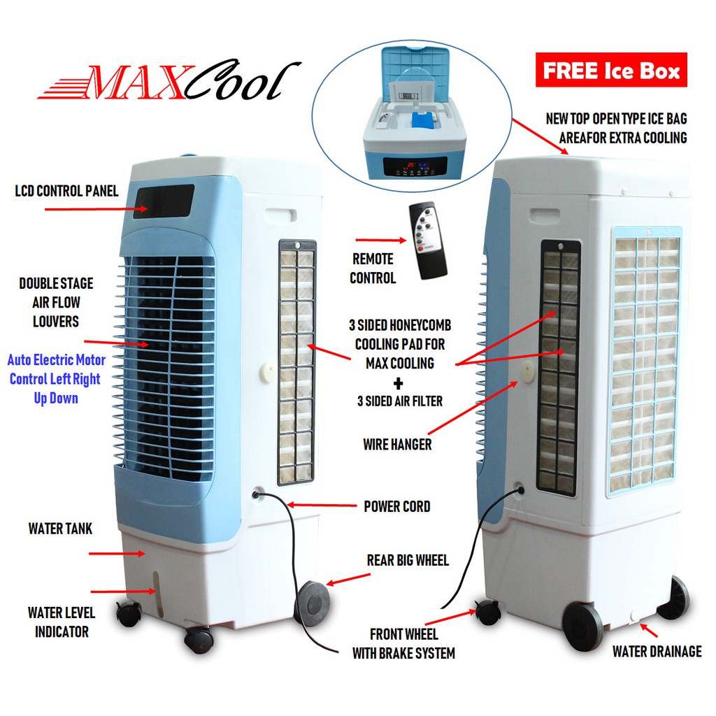 30L MaxCool QF25 Evaporative Swamp Air Cooler Honeycomb Double Stage Air Flow + 4 Way Swing ...