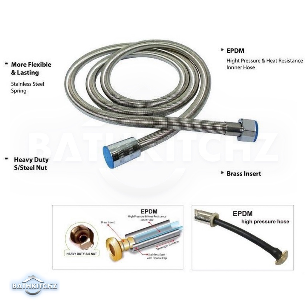 BATHKITCHZ 1.2/1.5/1.8M SUS 304 Flexible Spring Hose Pipe Shower Strong ...