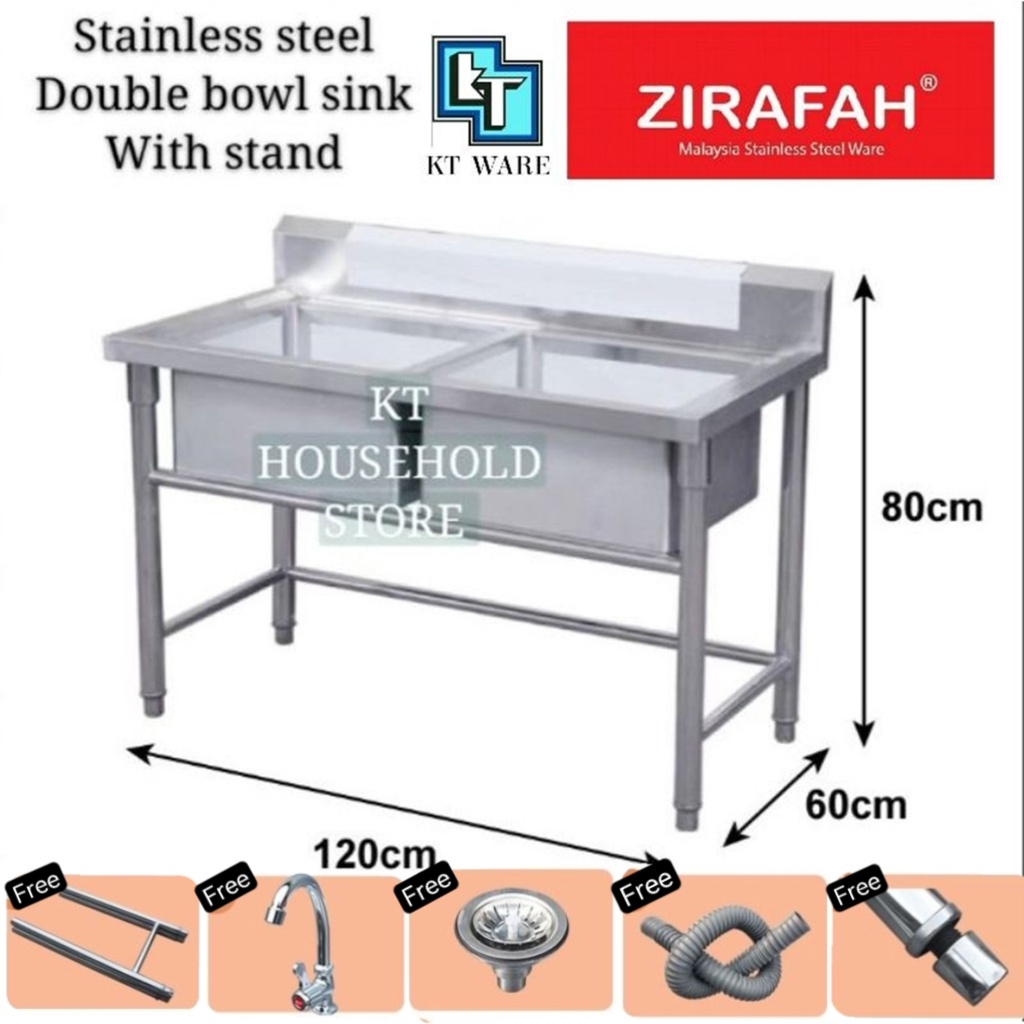 KT WARE Stainless Steel Double Bowl Sink with Stand sinki berkaki L120 ...