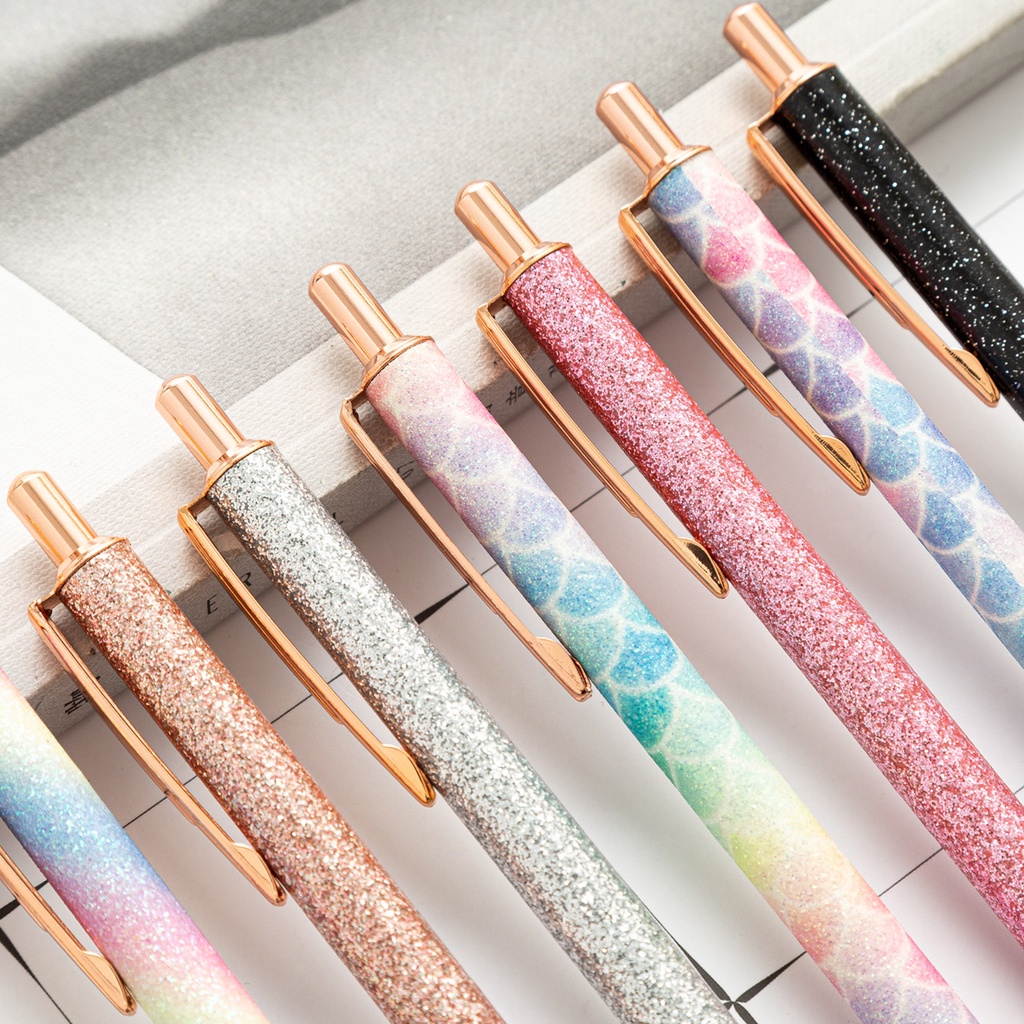 Glitter Metal Retractable Pen Rose Gold Ballpoint Pens Glitter Colorful ...