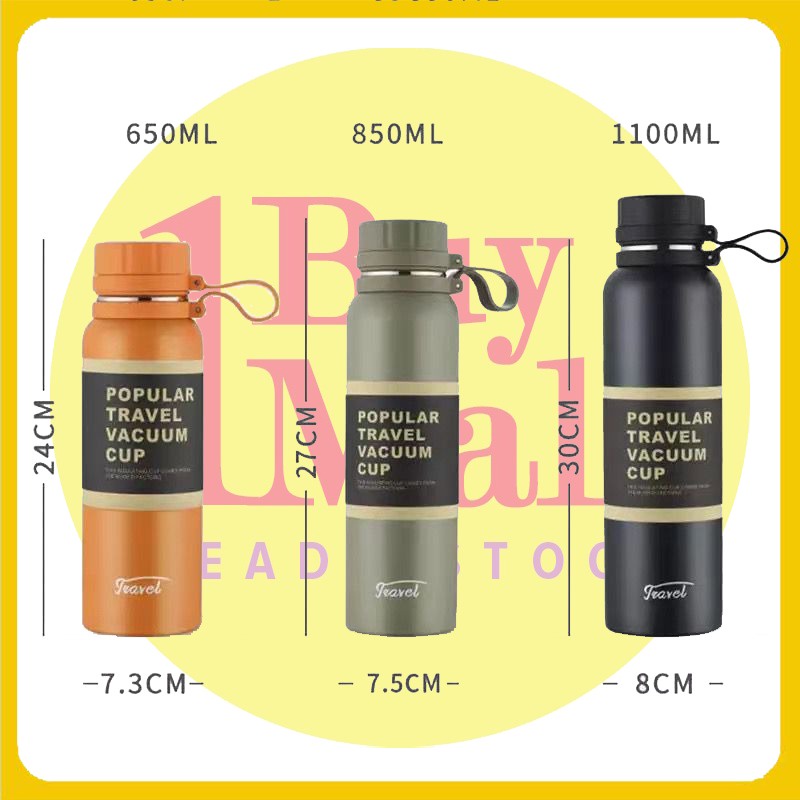 650ml/850ml/1100ml Double Stainless Steel Sport Thermal Flask Leak-Proof Insulation Bottle ...