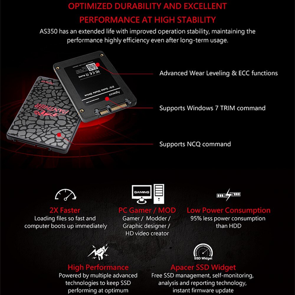 Apacer SSD 120GB 240GB 480GB 512GB 960GB 1TB SATA PANTHER AS350X Solid ...