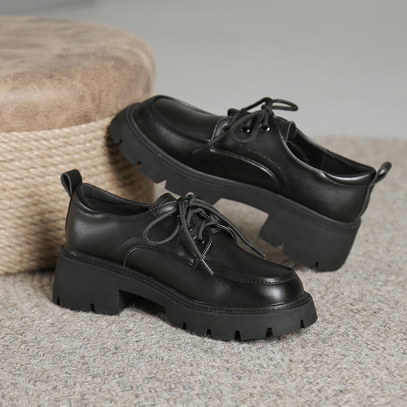 Round Head Thick Sole English Style Small Leather Shoes For Women New ...