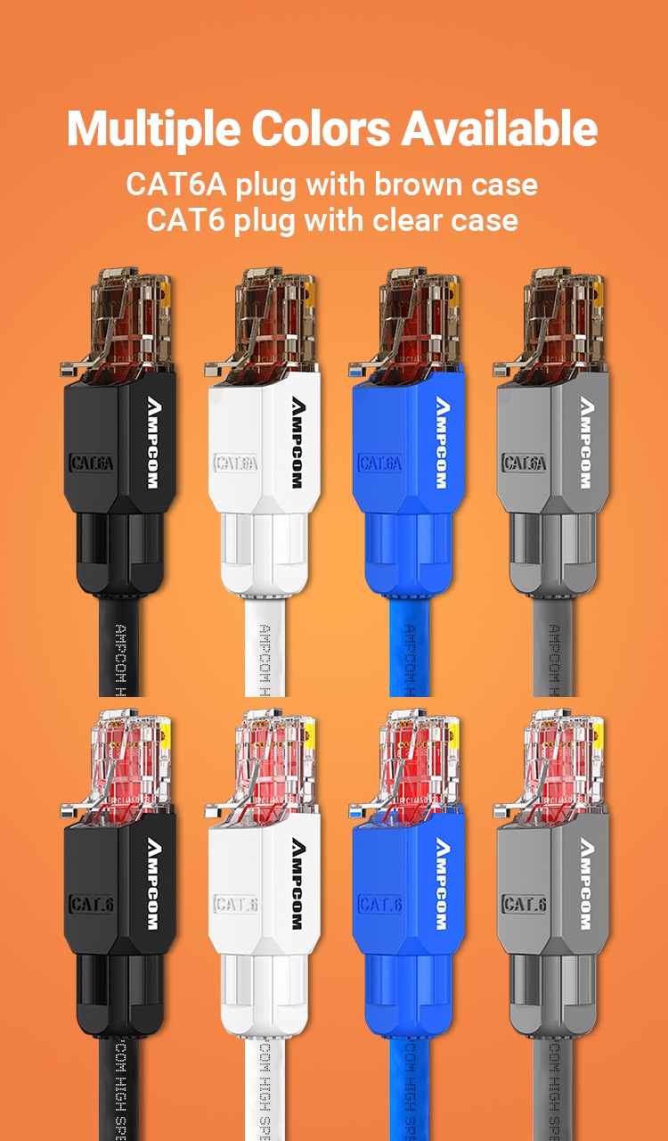 AMPCOM CAT6A Tool-Free UTP RJ45 Termination Plug 50U (2/10 Packs ...