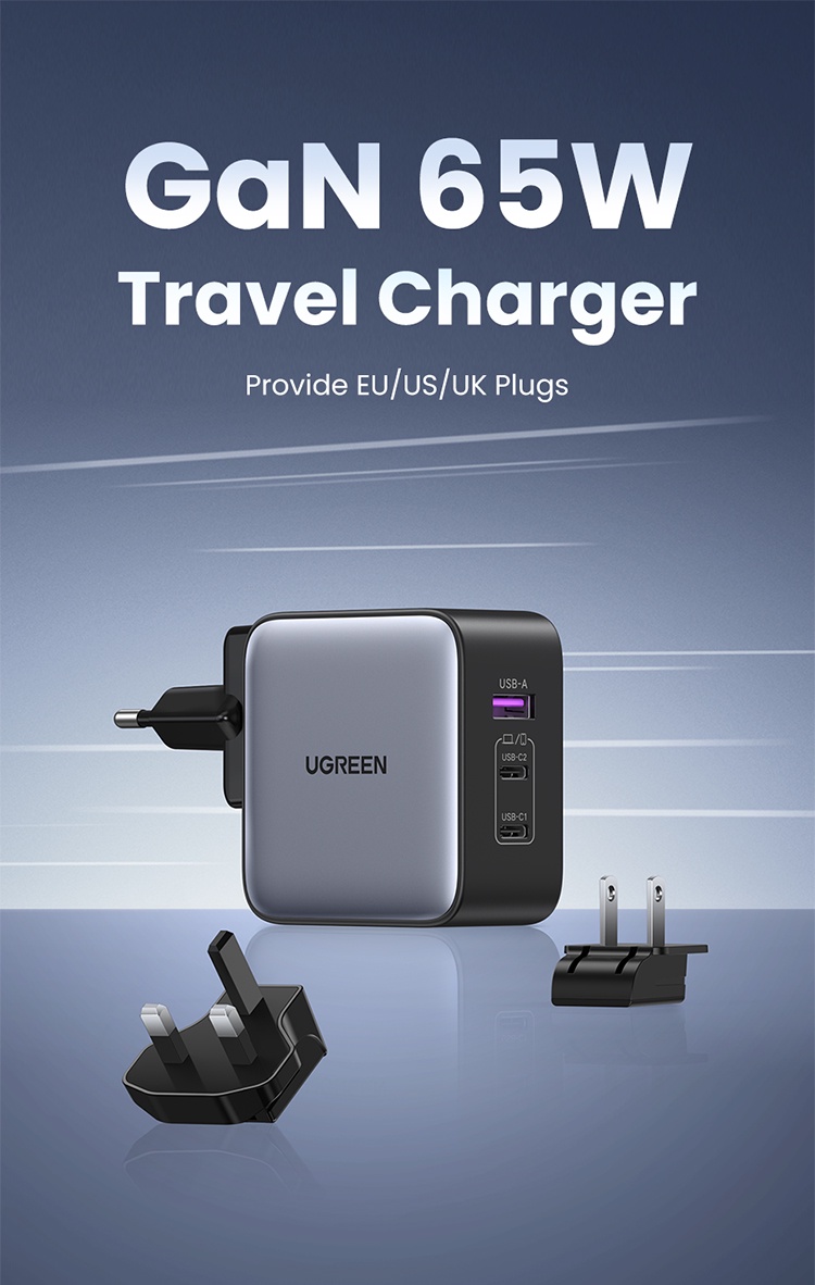 UGREEN 65W GaN PD Fast Travel Charger Quick Charge - 2C1A 2 Type C 1 ...