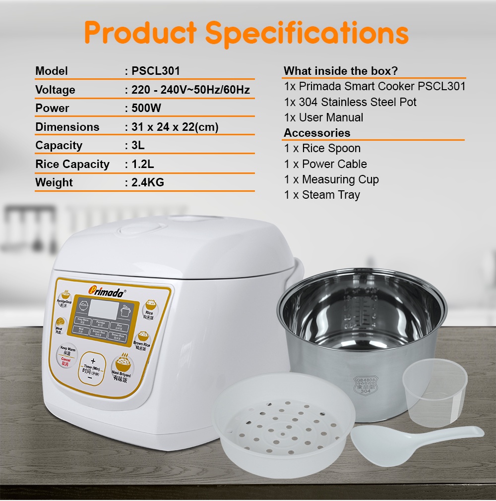 Primada Smart Rice Cooker PSCL301 | Shopee Malaysia