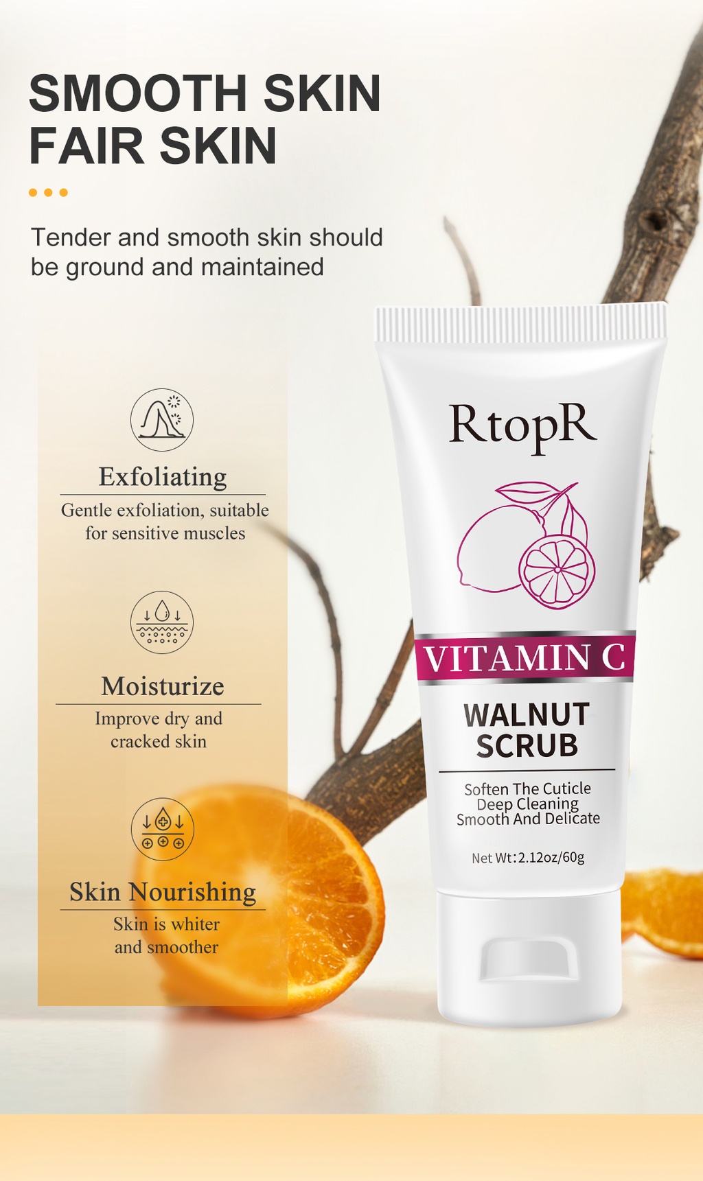 RtopR Vitamin C Body Scrub Whitening Cream Acne Relief Deeply Oil ...