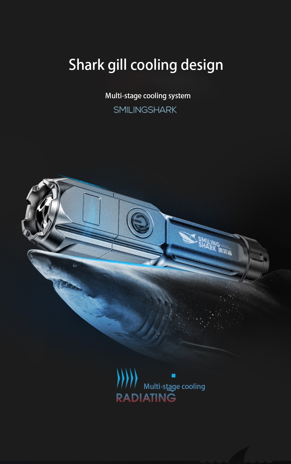 🔥SMILING SHARK🔥 Flashlight Strong Light Rechargeable Waterproof ...