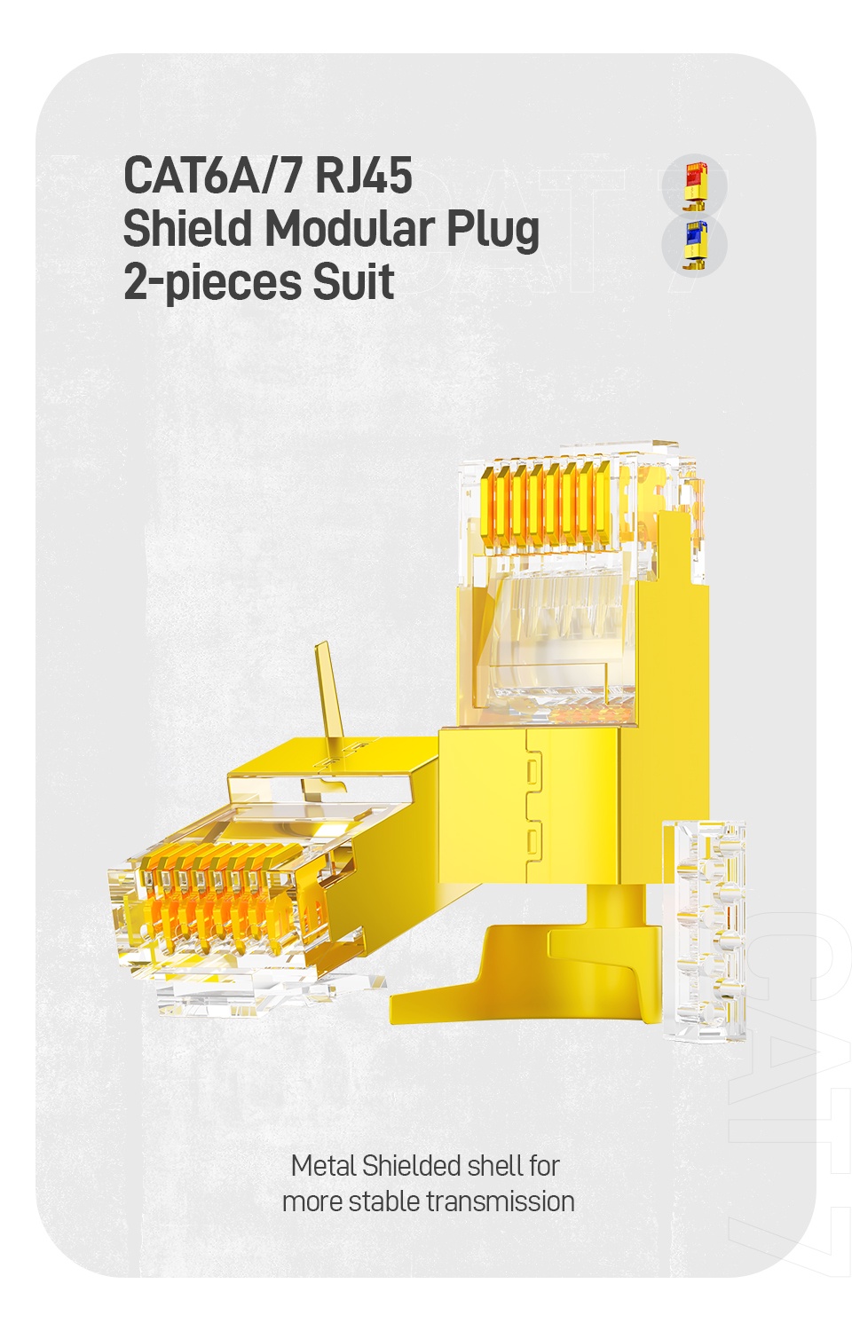 AMPCOM CAT7 Shielded RJ45 Modular Plug Connector 50U 8P8C RJ45 ...