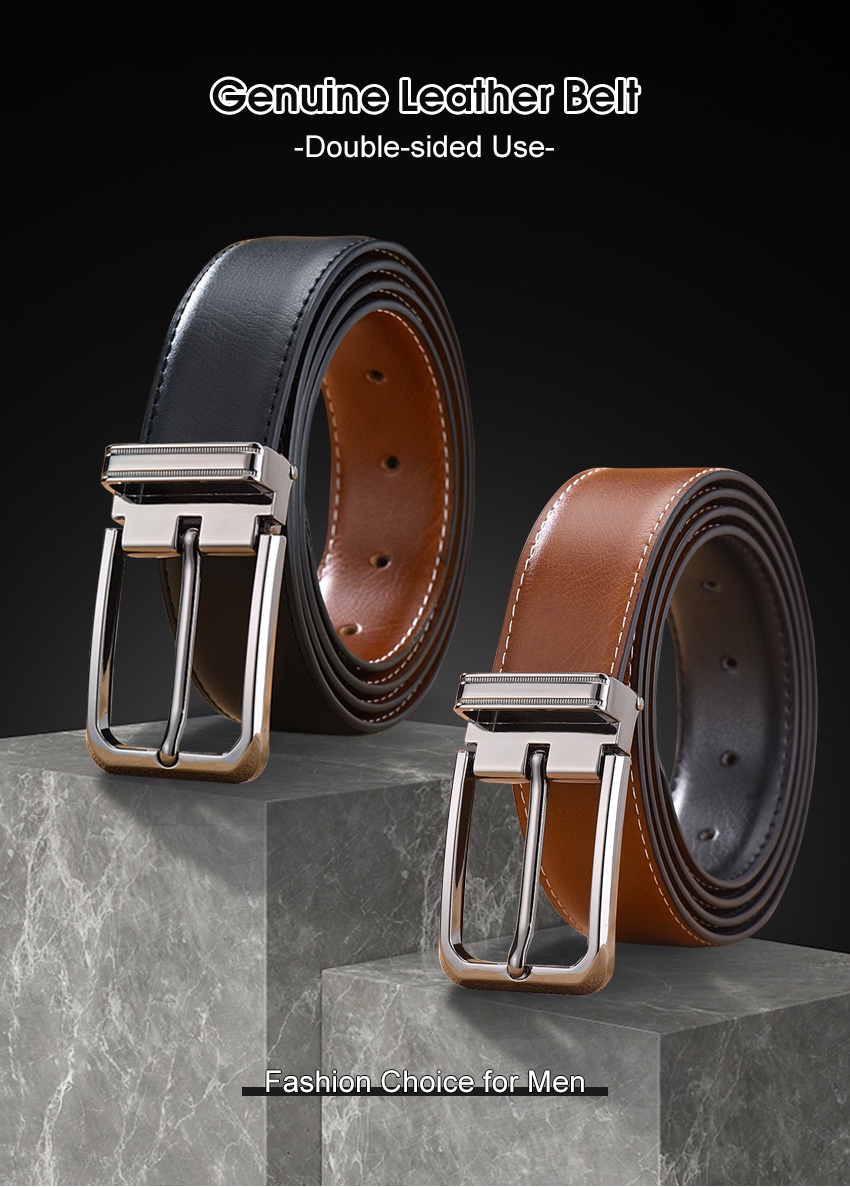 LouisWill Men's Belt Men Fashion Belt Double-sided Belt Genuine Leather ...