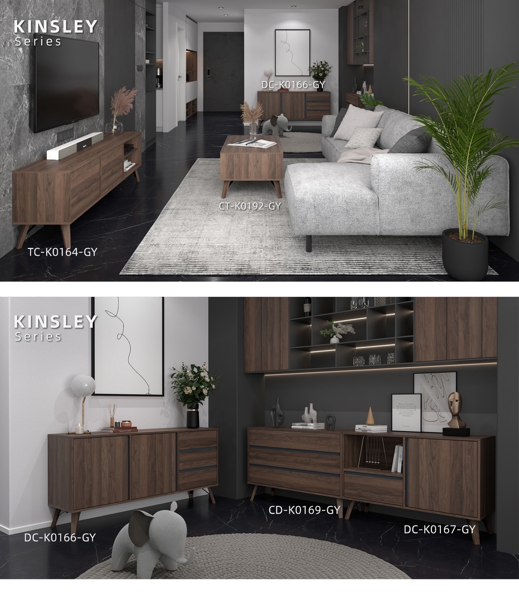 KitchenZ Kinsley Series Display Cabinet with 3 Drawers Storage Cabinet ...