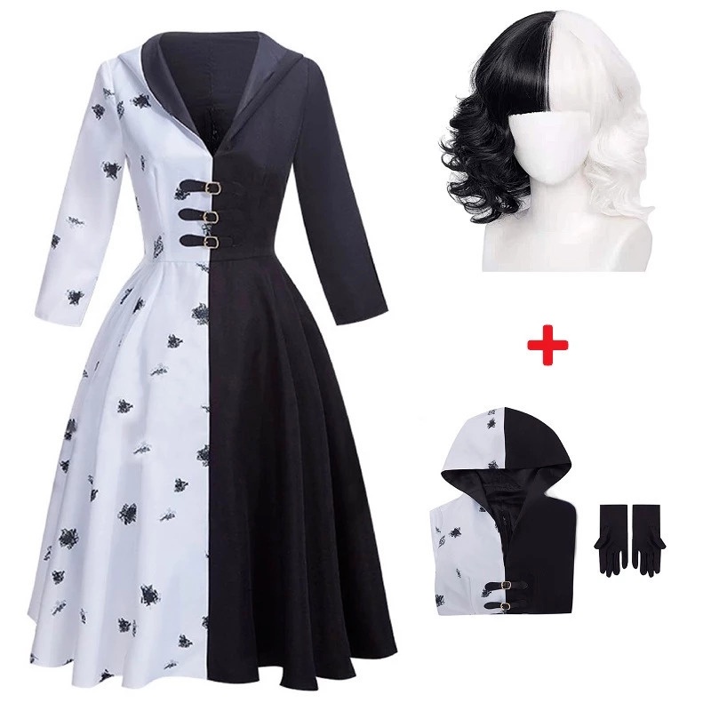 Cruella De Vil Cosplay Costume 2 Styles Women Gown Black White Maid ...