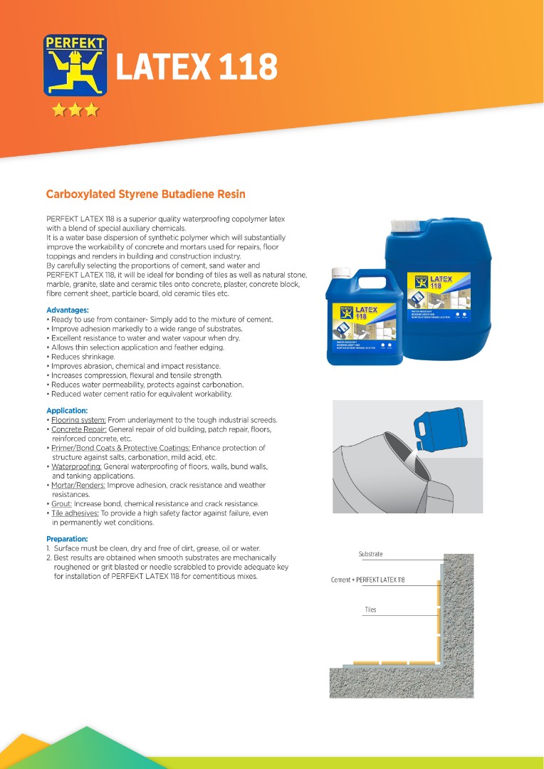 18Liters PERFEKT Latex 118 Waterproofing Copolymer Latex / Susu Simen ...