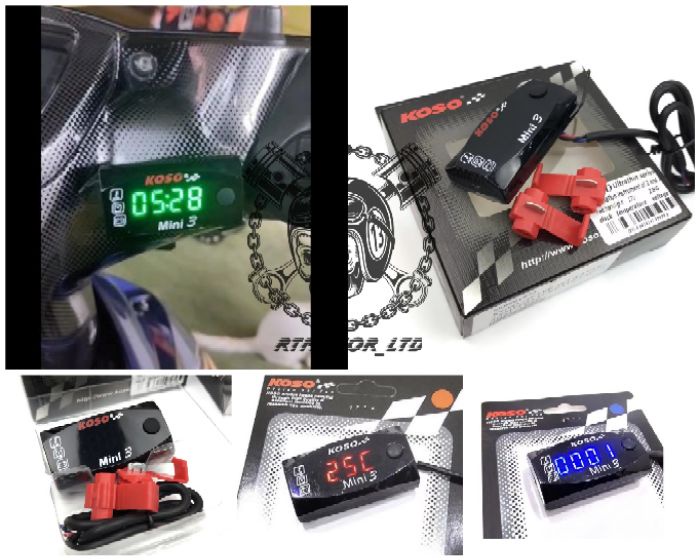 GTMOTOR KOSO 3 IN 1 VOLTMETER MULTI-FUNCTION NINI 3 DIGITAL WATER TEMPERATURE THERMOMETER TIME ...