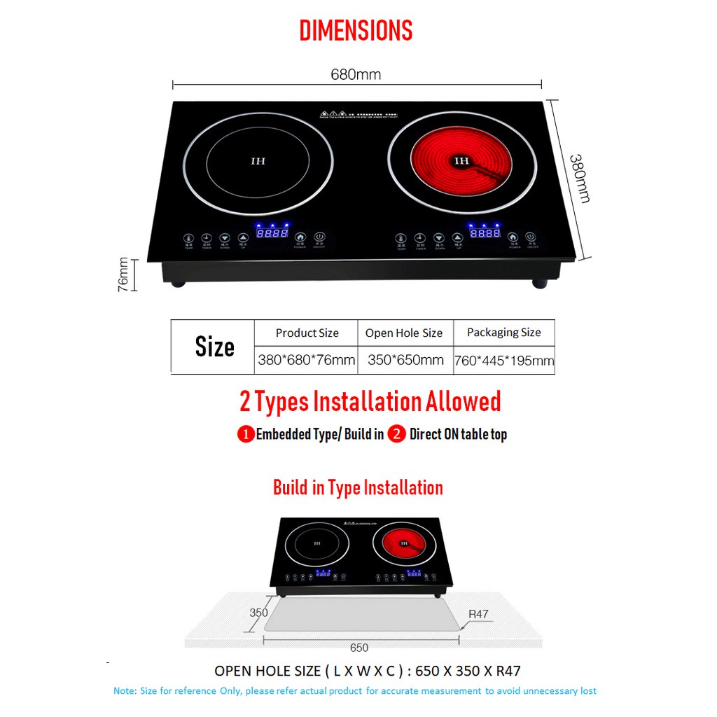Premium 2 in 1 Dual Electric Induction & Infrared Ceramic Hob Cooker ...
