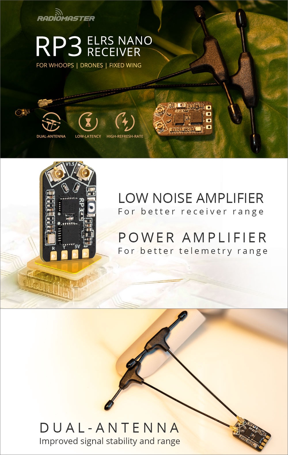 1pcs Radiomaster RP3 5V 2.4Ghz 100mw ExpressLRS ELRS Long Range Nano ...