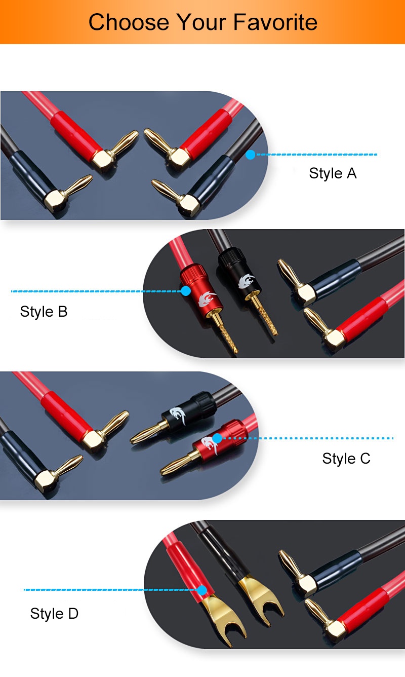 GOLLEY LION 1 Pair HI-FI Audio Speaker Cable Right Angle L Type Gold ...