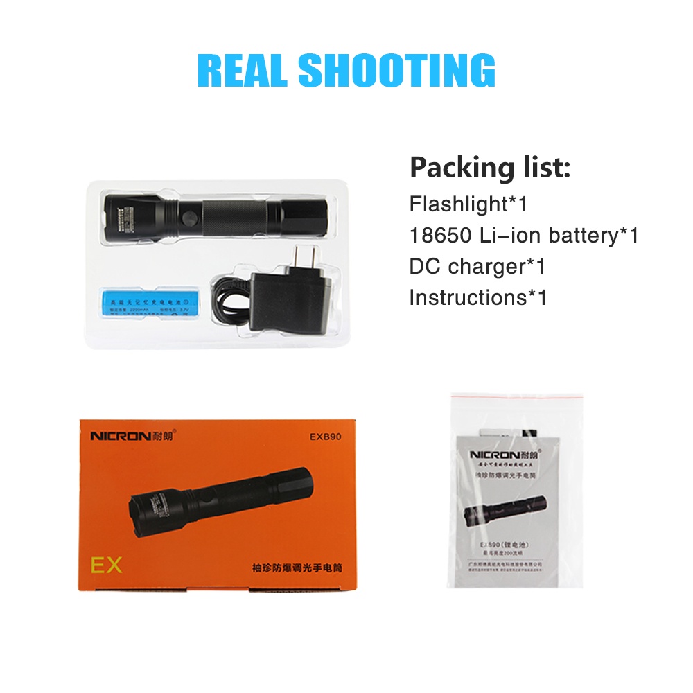 NICRON LED Flashlight EXB90 Rechargeable Explosion Proof 200LM ...