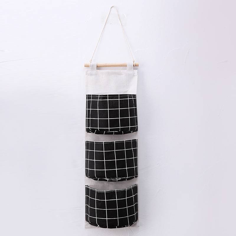 Hanging Pocket Bag 3 compartments Fabric 3 grid storage beg Cotton ...